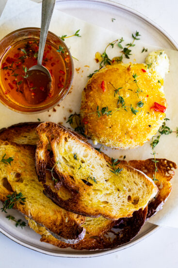Crispy Baked Boursin Cheese with Chilli Honey - Simply Delicious